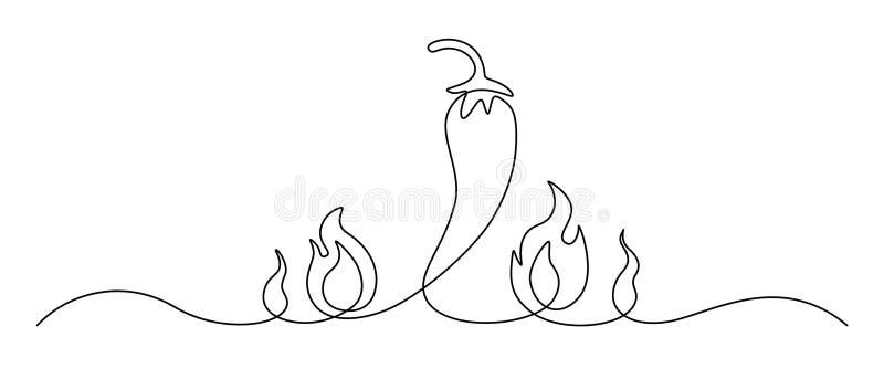 Red Chili Pepper with Fire in One Continuous Line Drawing. Hot Mexican ...