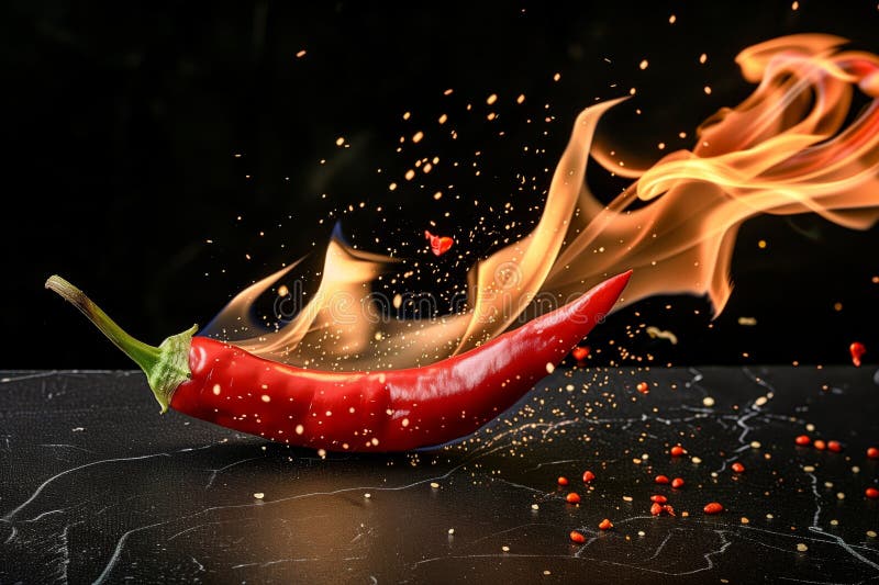 Red Chili Pepper with Fire Trail on Black Backdrop Stock Photo - Image ...