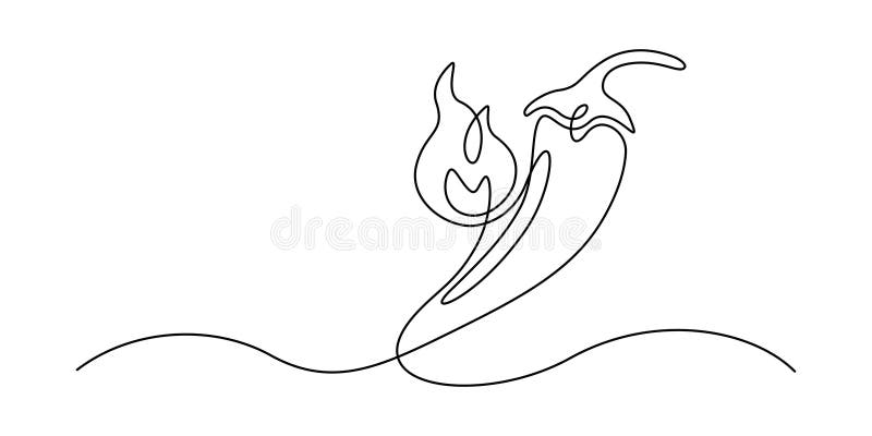 Red Chili Pepper with Flame in One Continuous Line Drawing. Hot Mexican ...