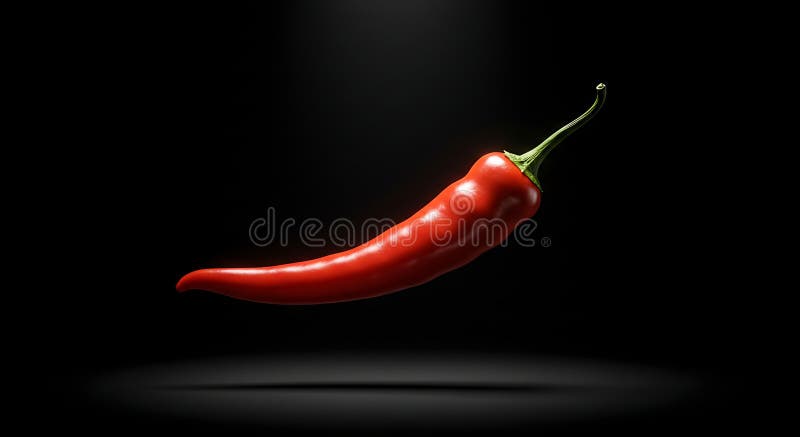 Red Chili Pepper Floating on Black Background for Culinary Concepts ...