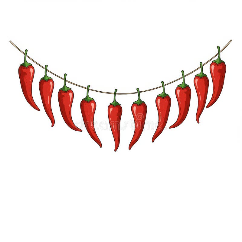 Red Chili Pepper Garland Hanging on a String Stock Illustration ...