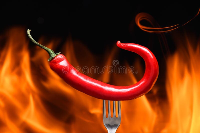 Red Chili Pepper, on a Background of Burning Fire, Flames on a Black ...
