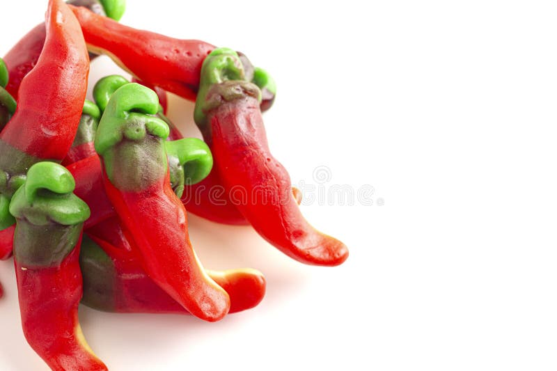 Pile of Red Chili Pepper Shaped Gummy Candy on a White Background Stock ...