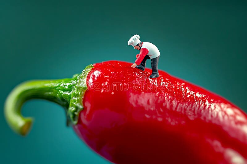 Red Chili Pepper with a Small Chef Figure Stock Illustration ...