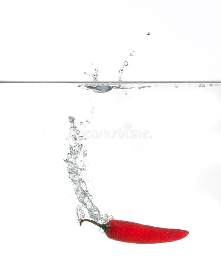 Red Chili Splashing in Water Stock Photo - Image of bubbles, splash ...
