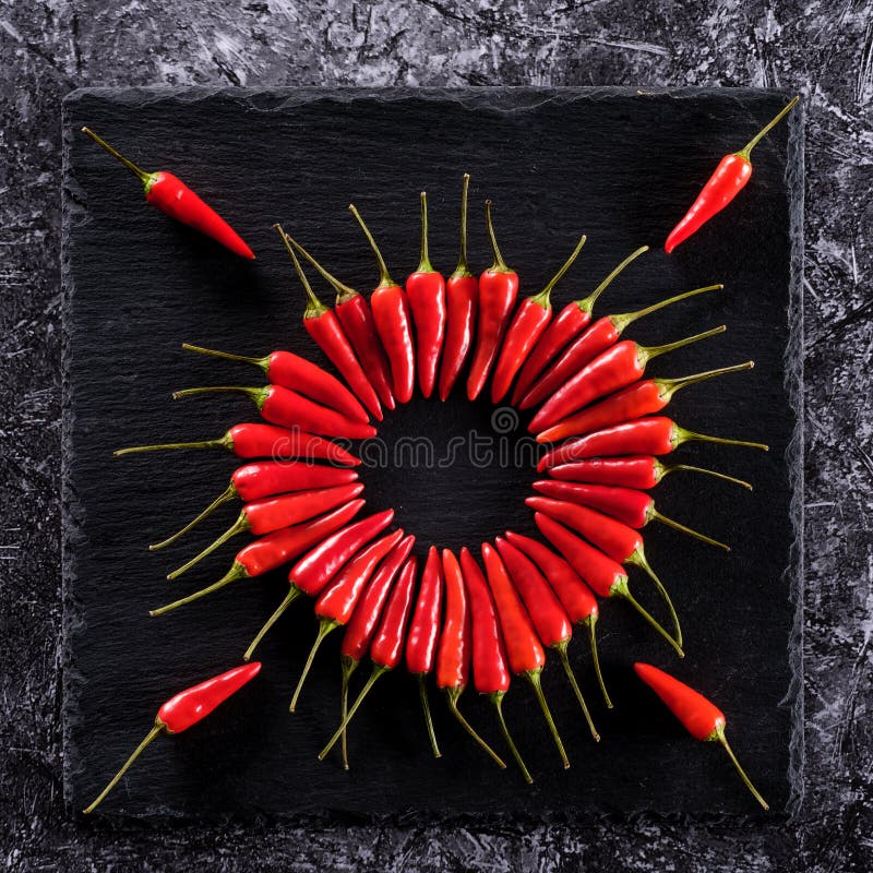 Red Chili Peppers Decorative Circle and Plate Stock Image - Image of ...