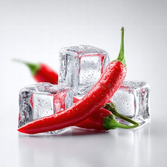 Red Chili Peppers and Ice Cubes Create a Striking Visual Contrast ...