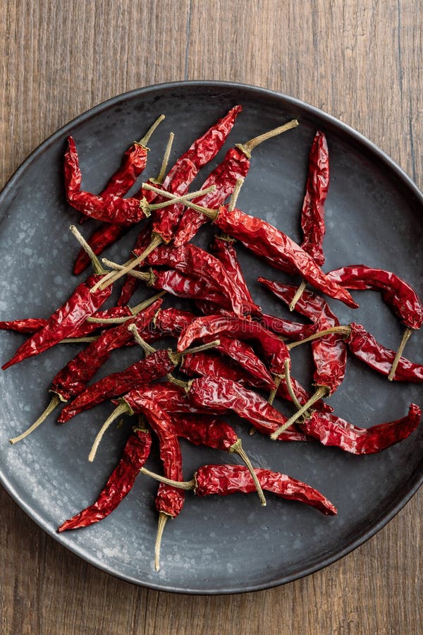 Red Chili Peppers on Plate. Top View Stock Image - Image of healthy ...