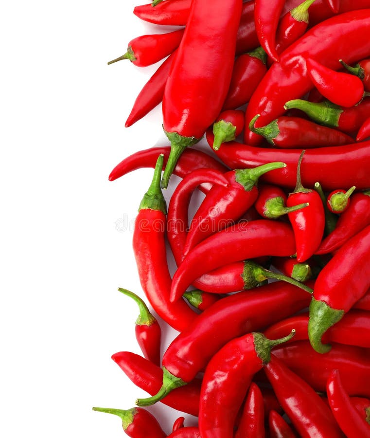 Red Chili Peppers on White Background, Top View Stock Photo - Image of ...