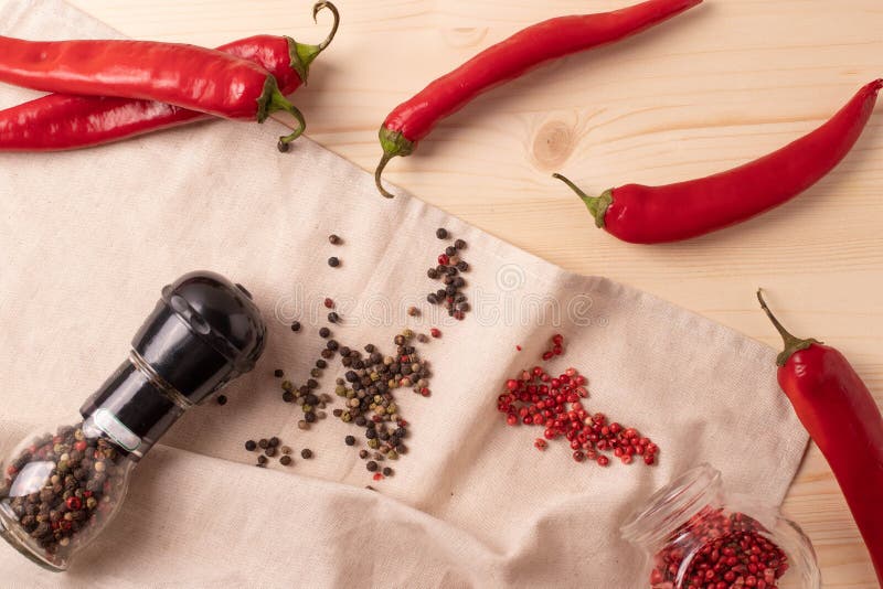 Red Chili Spicy Pepper on Rustic Surface Stock Image - Image of chilly ...