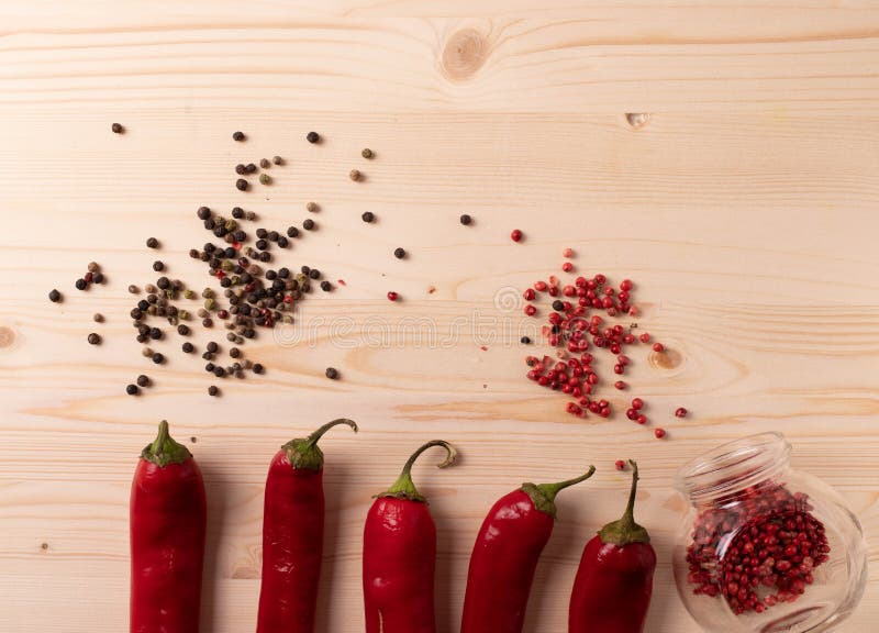 Red Chili Spicy Pepper on Rustic Surface Stock Image - Image of cook ...