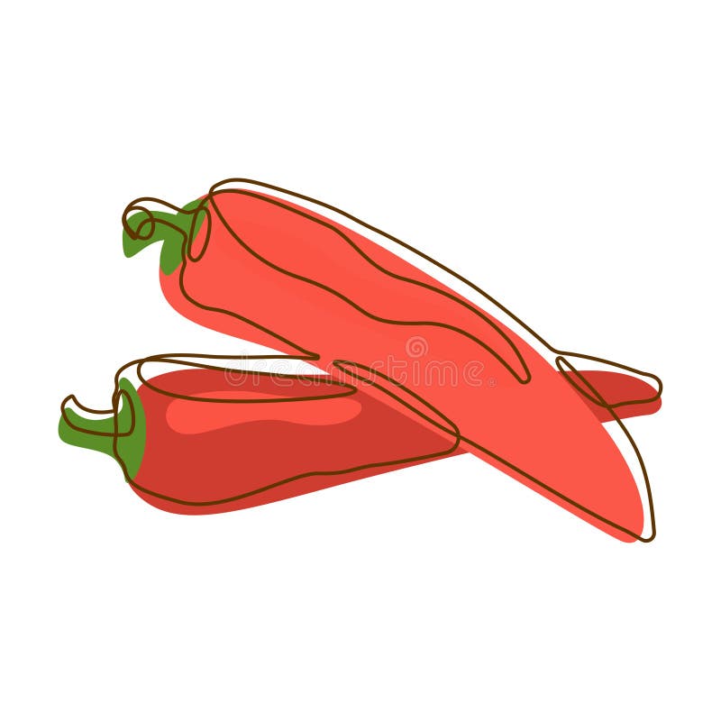Red Chili Spicy Vegetable Spice Condiment in Line Art Style Stock ...