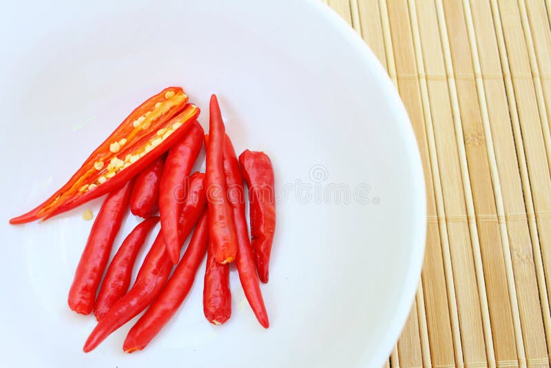Red Chili on White Plate at the Kitchen Stock Photo - Image of kitchen ...