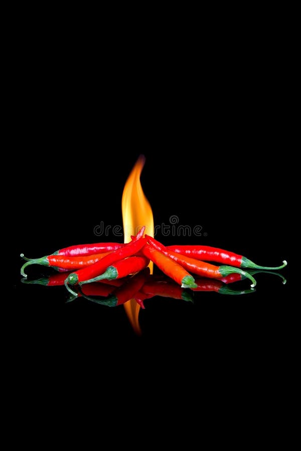 Red Chilli on Black Surface with Flames Stock Photo - Image of fiery ...