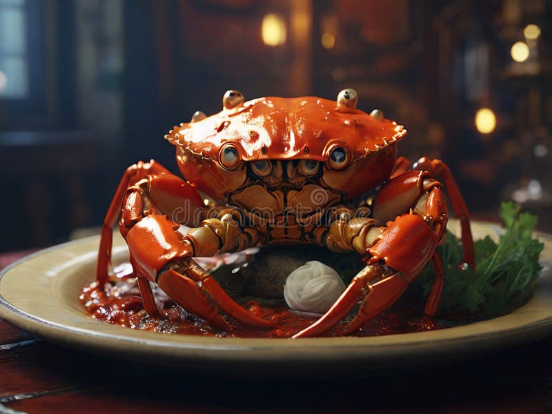 Red Chilli Crab on White Platter Stock Illustration - Illustration of ...