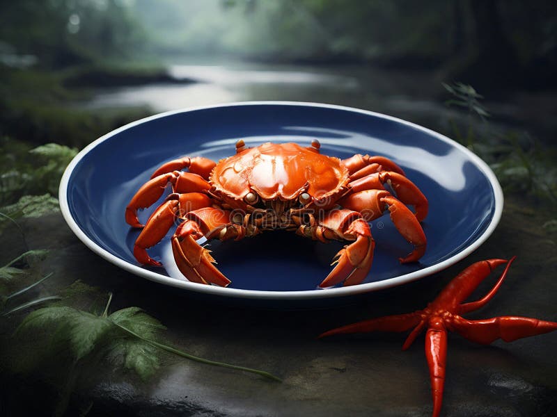 Red Chilli Crab on White Platter Stock Illustration - Illustration of ...