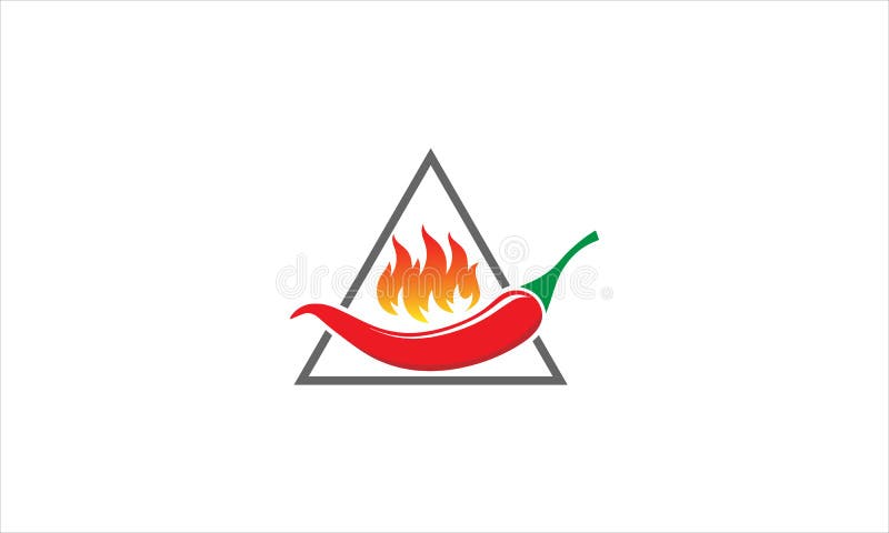 Red Chilli Logo with Fire Design Illustration Inside Triangle Vector ...