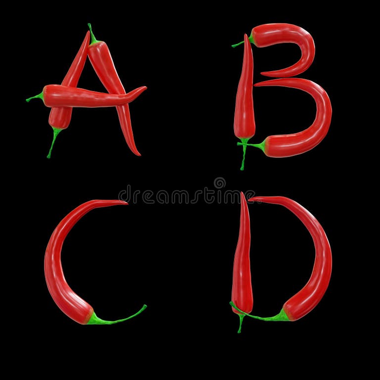 Red Chilli Pepper Capital Letters Alphabet - Letters a-D Stock ...