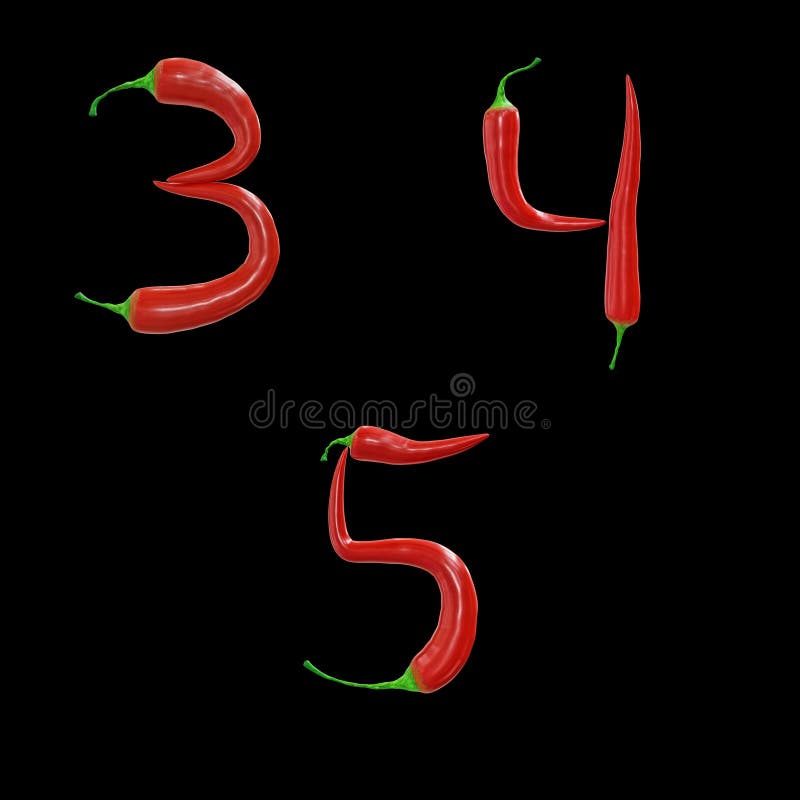 Red Chilli Pepper Capital Letters Alphabet - Digits 3-5 Stock ...