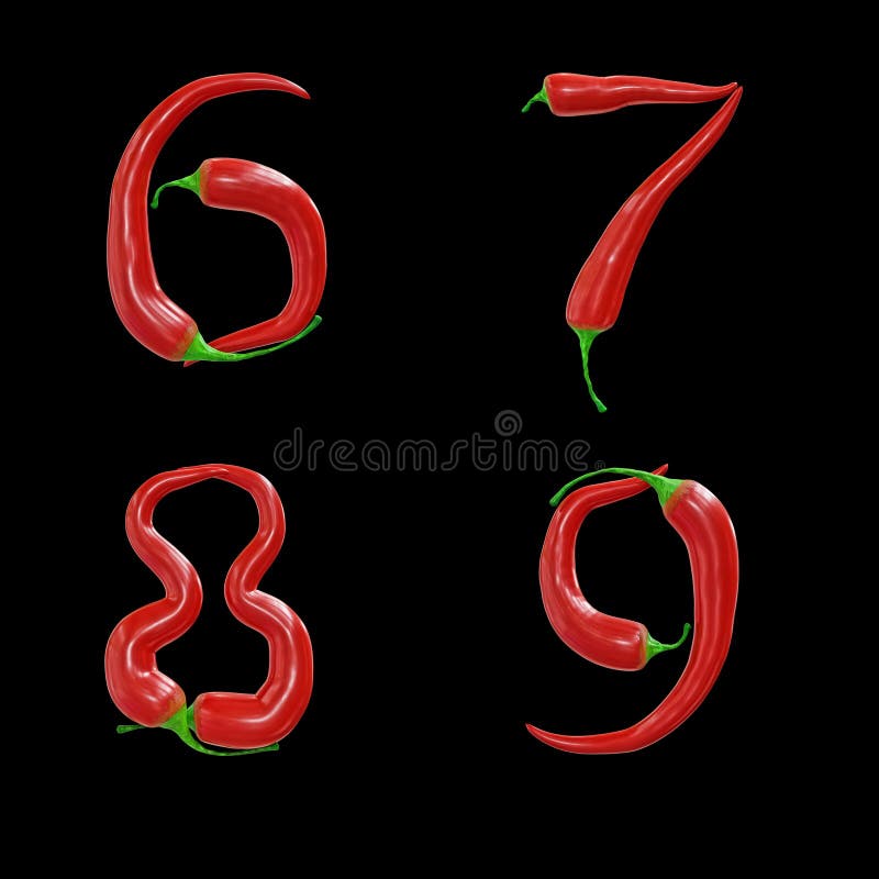Red Chilli Pepper Capital Letters Alphabet - Digits 6-9 Stock ...