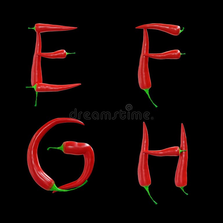 Red Chilli Pepper Capital Letters Alphabet - Letters E-H Stock ...