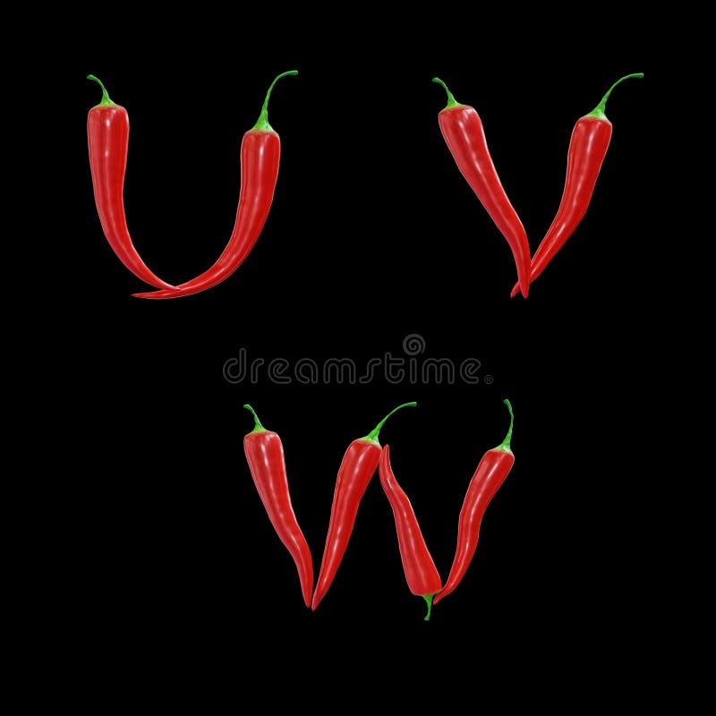 Red Chilli Pepper Capital Letters Alphabet - Letters U-W Stock ...