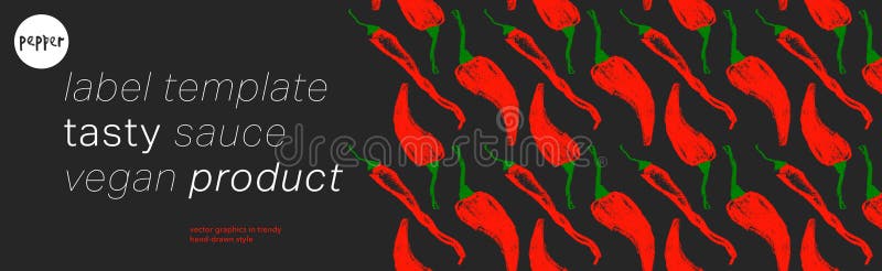 Red Chilli Pepper Label Template with Vector Pattern Seamless. Stock ...