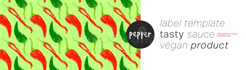 Red Chilli Pepper Label Template with Vector Pattern Seamless. Stock ...