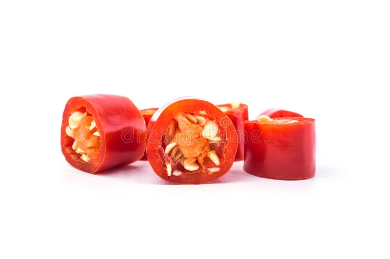 Red Chilli Pepper Slices on White Background. Stock Image - Image of ...
