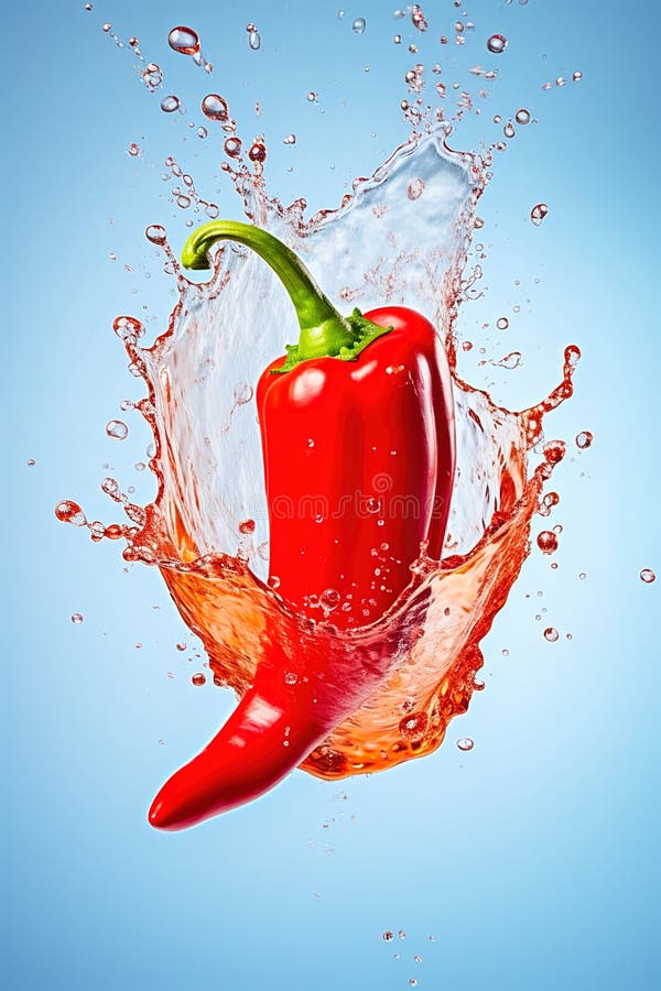 Red Chilli Pepper with Water Splash. Close-up Stock Illustration ...