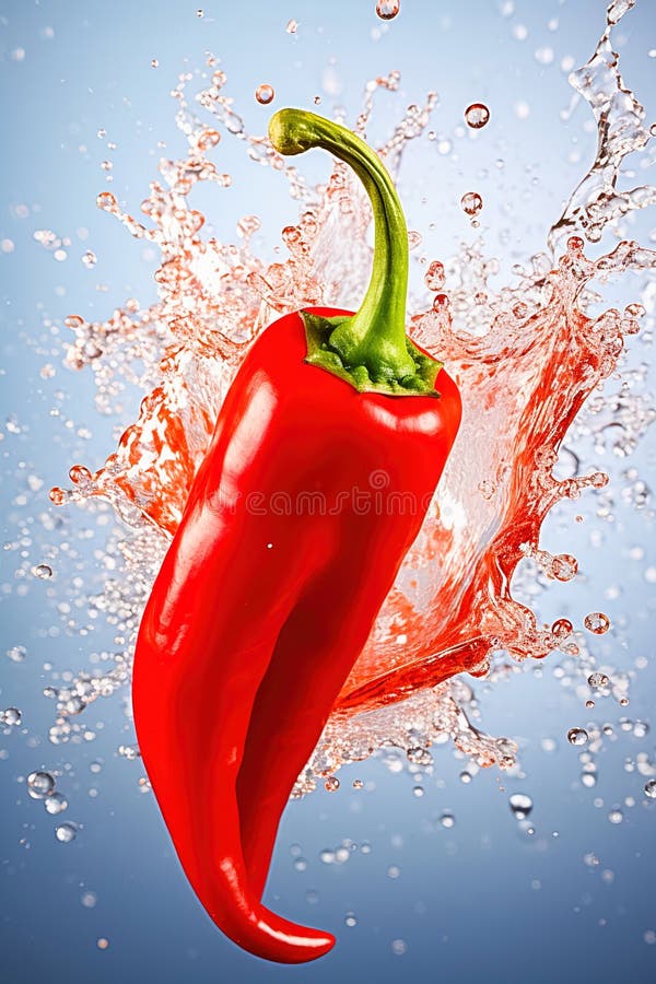 Red Chilli Pepper with Water Splash. Close-up Stock Illustration ...