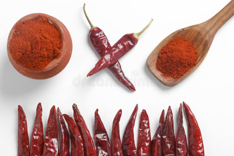 Red Chilli Powder with Dried Red Chillies. in Earthen Bowl Stock Image ...