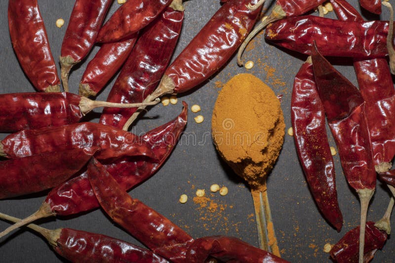 Red Chilli Powder in Spoon on Table Stock Image - Image of detail, heat ...