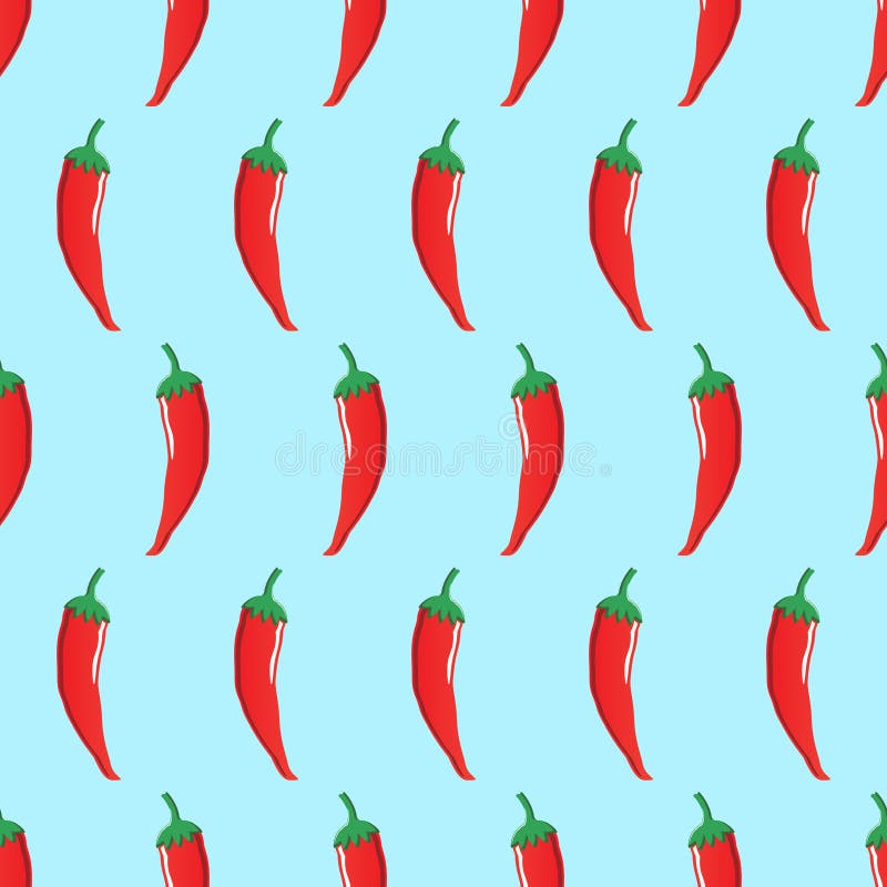 Red Chilli Stock Seamless Pattern on Light Blue Background for ...