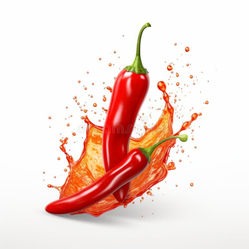 Vibrant Hyperrealistic Illustrations Hot Chili and Splash on White ...