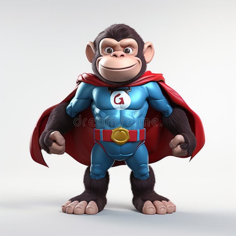 Superhero Chimp: Cute and Playful Cartoon Character with Oversized Cape ...
