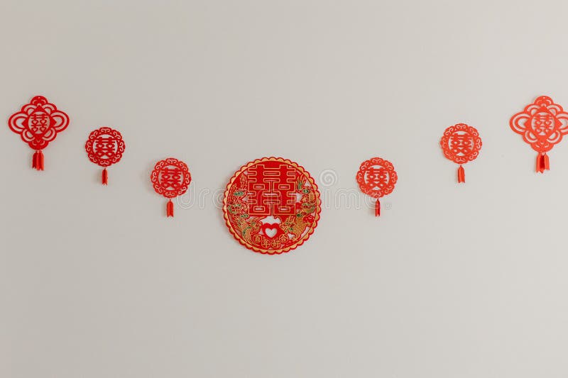 Red Chinese Decorations on the White Wall Stock Photo - Image of ...