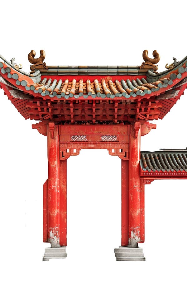 Red Chinese Gate Alone on Transparent Background Stock Illustration ...