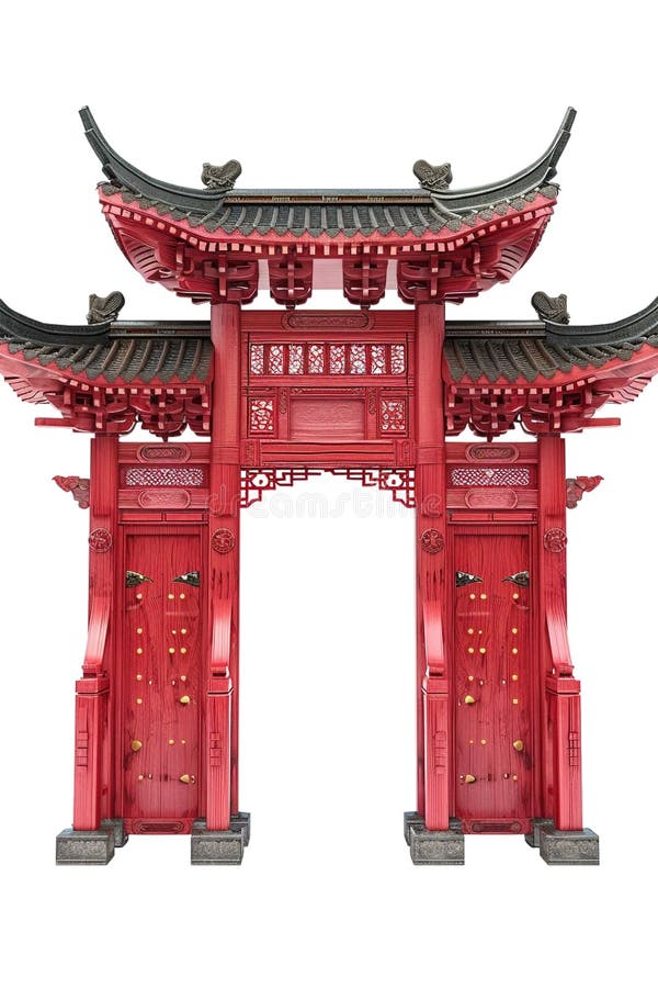 Red Chinese Gate Alone on Transparent Background Stock Illustration ...