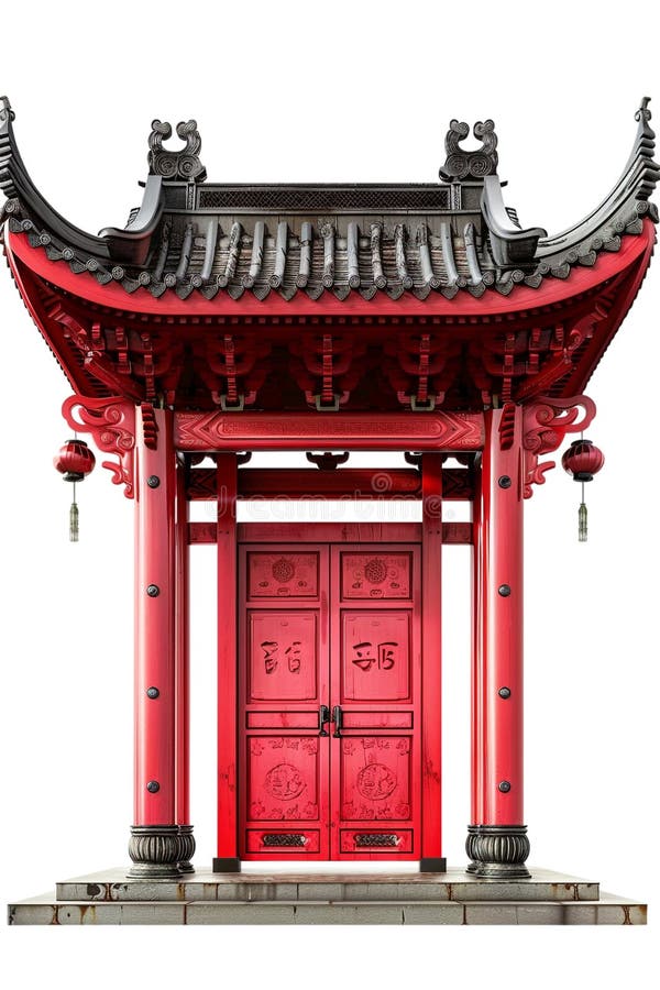 Red Chinese Gate Alone on Transparent Background Stock Illustration ...
