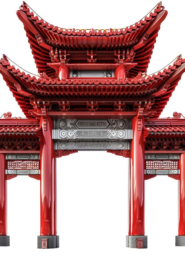 Red Chinese Gate Alone on Transparent Background Stock Illustration ...