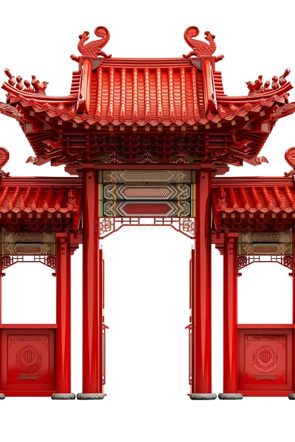 Red Chinese Gate Alone on Transparent Background Stock Illustration ...