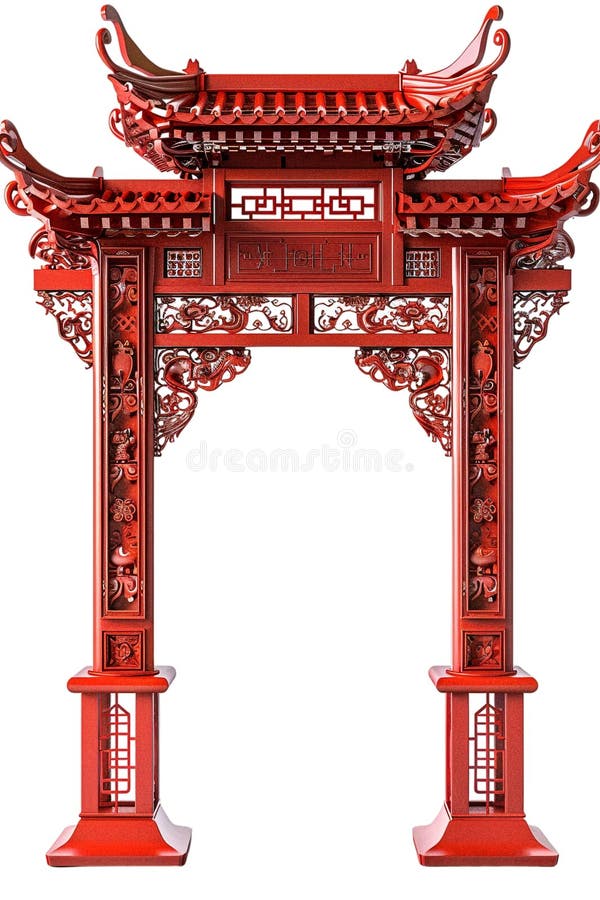 Red Chinese Gate Alone on Transparent Background Stock Illustration ...