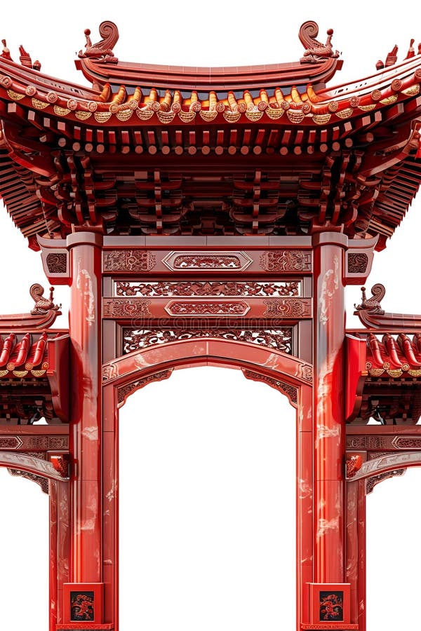 Red Chinese Gate Alone on Transparent Background Stock Illustration ...