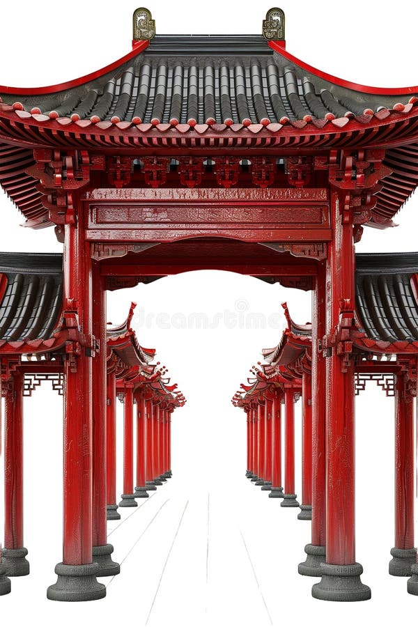 Red Chinese Gate Alone on Transparent Background Stock Illustration ...