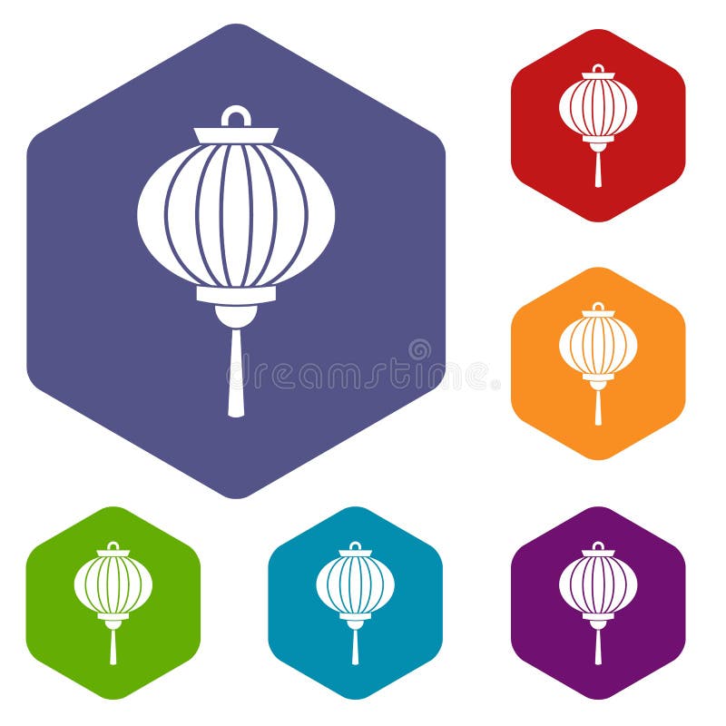 Red Chinese Lantern Icons Set Hexagon Stock Vector - Illustration of ...