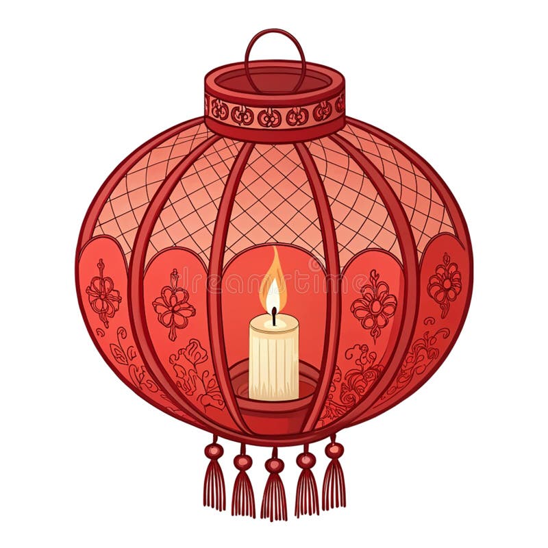 Red Chinese Lantern Made of Paper or Silk with Candle Inside Stock ...