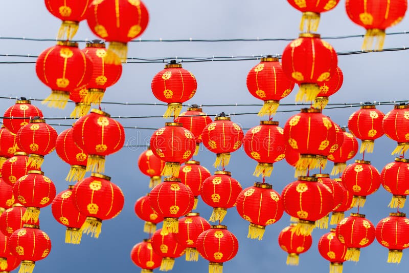 Red Lanterns Hanging from a Tree at Night during a Chinese New Year ...