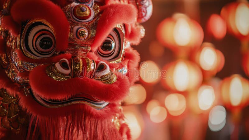 A Red Chinese Lion Dance Costume Close Up Stock Illustration ...