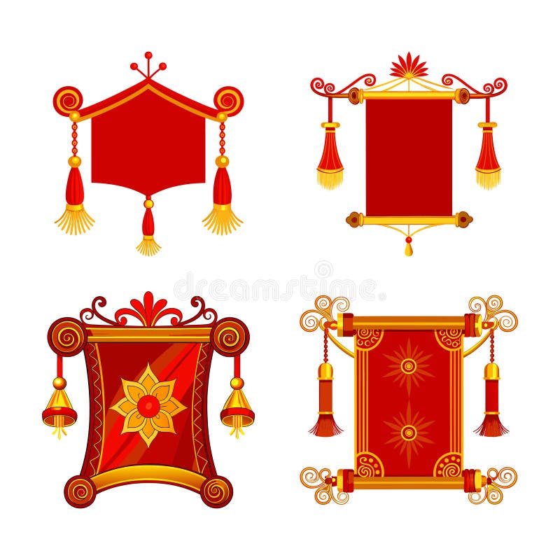 A Red Chinese Scroll Illustration with Place for Your Text 05 Stock ...